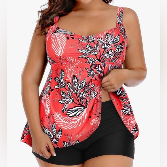 Hanna Nikole | Swim | Nwt Hanna Nikole Floral Red Tankini Top And Black ...